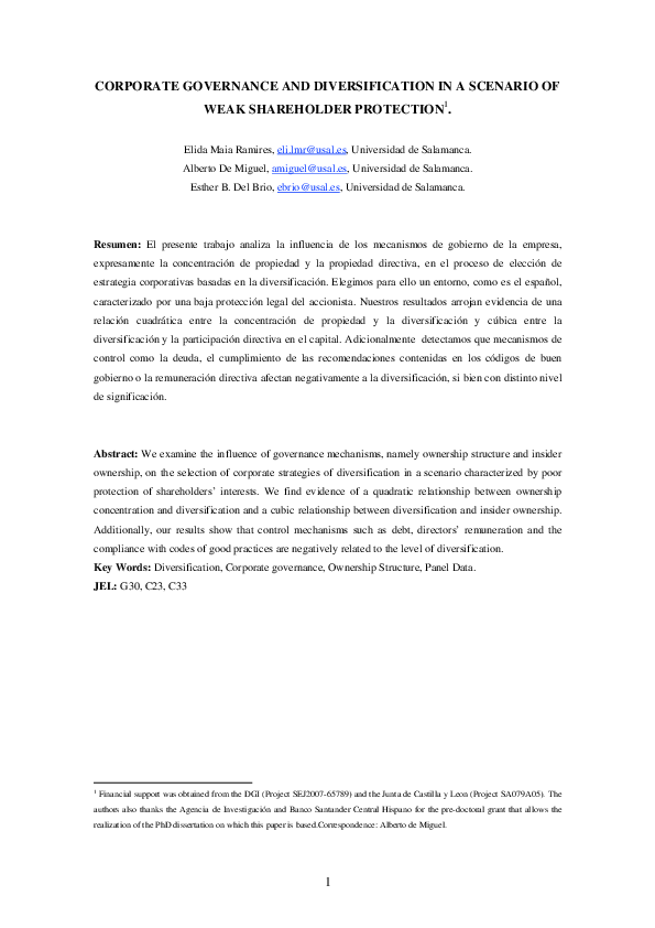 (PDF) Corporate Governance and Diversification in a Scenario of Weak ...