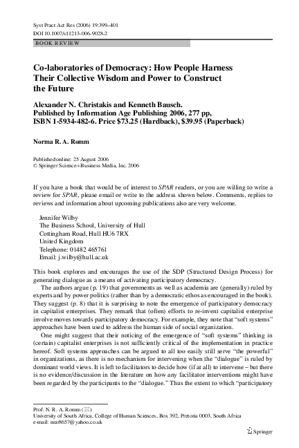 (PDF) Co-laboratories of Democracy: How People Harness Their Collective ...