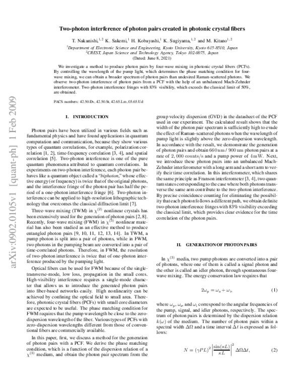 (PDF) Two-Photon Interference of Photon Pairs Created in Photonic Crystal Fibers