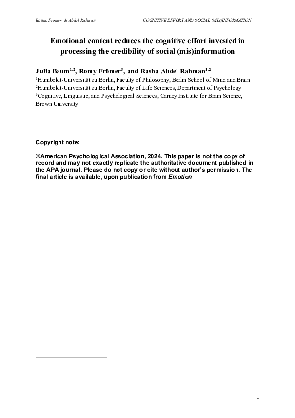 (PDF) Emotion Over Credibility in Misinformation Processing