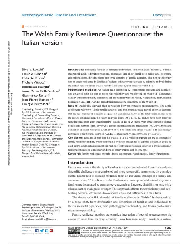 (PDF) The Walsh Family Resilience Questionnaire: the Italian version