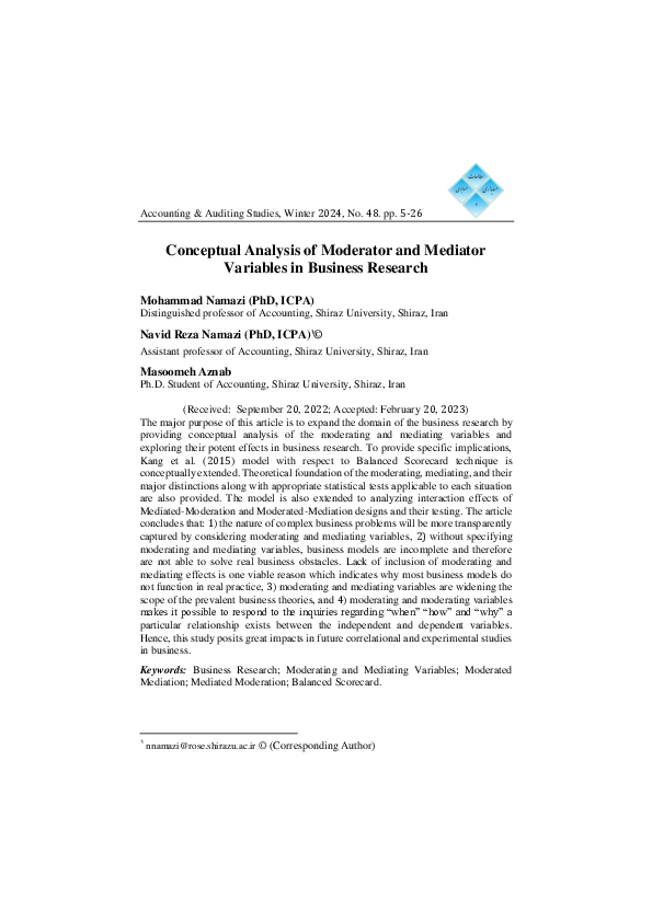 (PDF) Conceptual Analysis of Moderator and Mediator Variables in ...