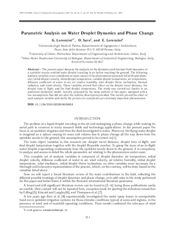 (PDF) Parametric Analysis on Water Droplet Dynamics and Phase Change