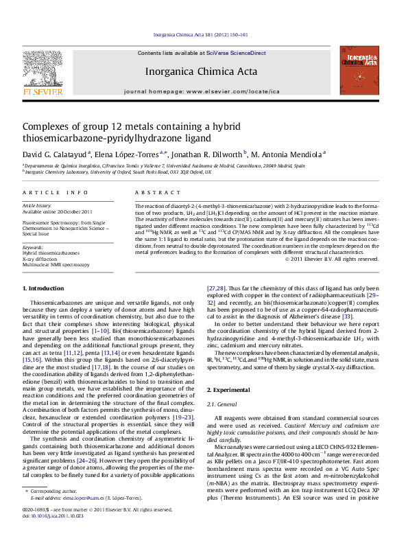 (PDF) Complexes of group 12 metals containing a hybrid ...