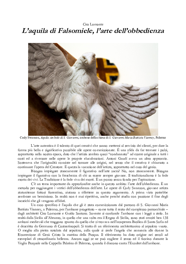 (PDF) L'aquila di Falsomiele, l'arte dell'obbedienza