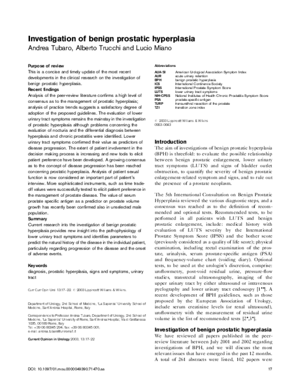 (PDF) Investigation of benign prostatic hyperplasia