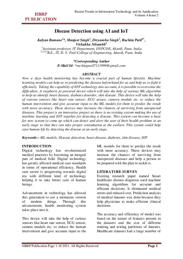 (PDF) Disease Detection using AI and IoT