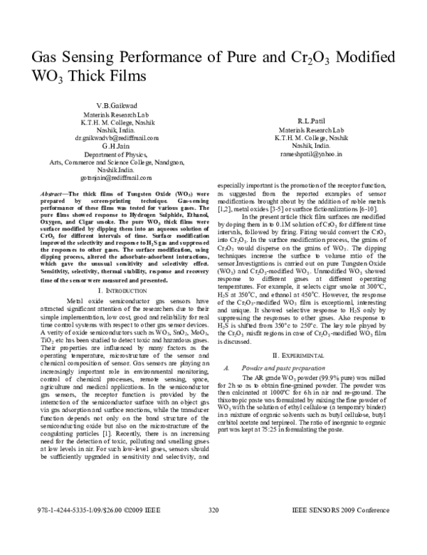 (PDF) Gas sensing performance of pure and Cr 2 O 3 modified WO 3 thick films