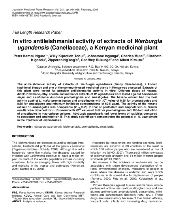 (PDF) ugandensis (Canellaceae), a Kenyan medicinal plant