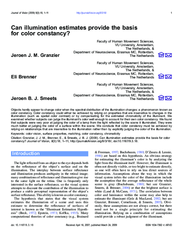 (PDF) Can illumination estimates provide the basis for color constancy?