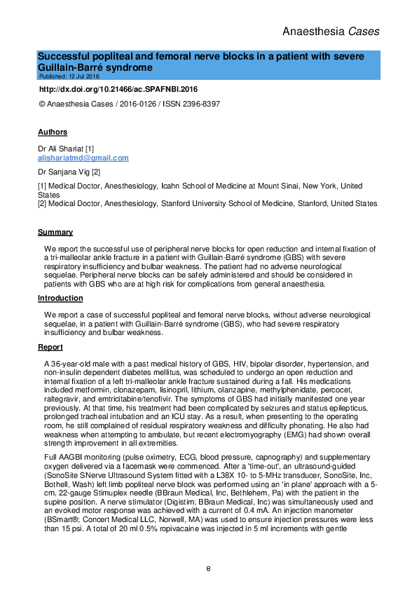 (PDF) Successful popliteal and femoral nerve blocks in a patient with ...