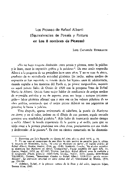 (PDF) Los Picasso de Rafael Alberto (equivalencias de poesía y pintura ...
