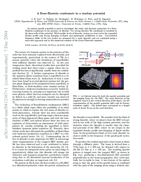 (PDF) Bose-Einstein Condensate in a Random Potential