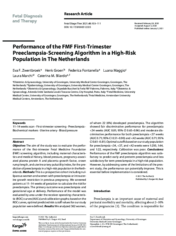 (PDF) Performance of the FMF First-Trimester Preeclampsia-Screening ...