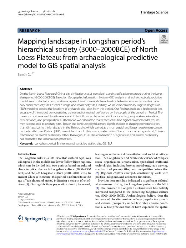 (PDF) Mapping landscape in Longshan period's hierarchical society (3000-2000BCE) of North Loess ...
