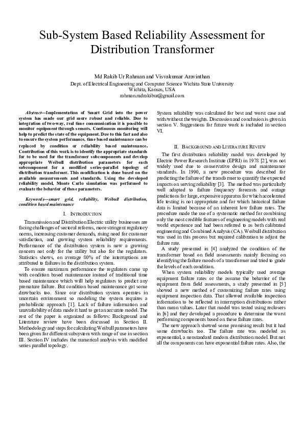 (PDF) Sub-system based reliability assessment for distribution transformer