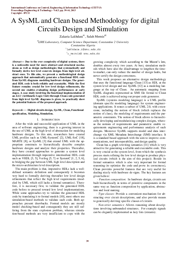 (PDF) A SysML and CLEAN-based methodology for digital circuits design