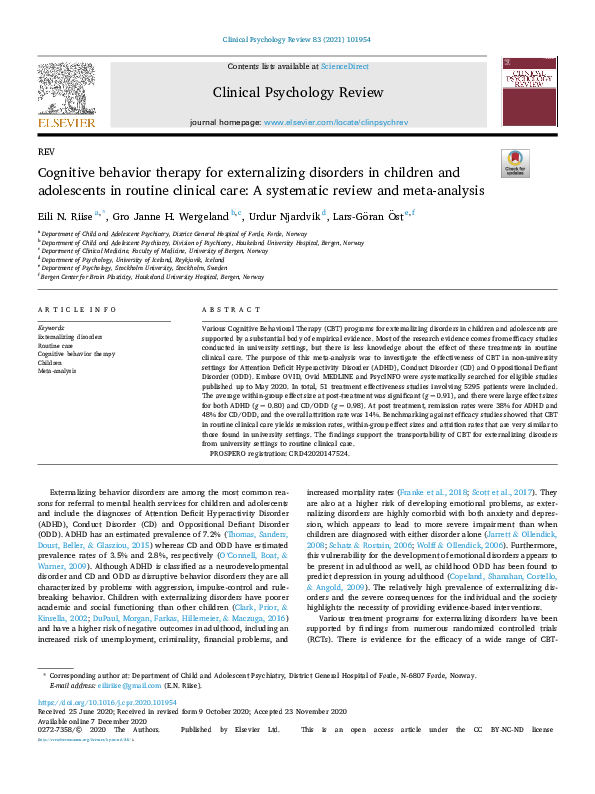 (PDF) Cognitive behavior therapy for externalizing disorders in children and adolescents in ...