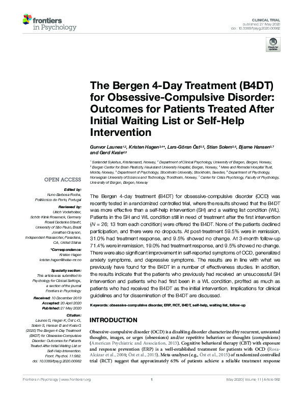 (PDF) The Bergen 4-Day Treatment (B4DT) for Obsessive-Compulsive ...