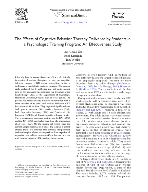 (PDF) The Effects of Cognitive Behavior Therapy Delivered by Students ...