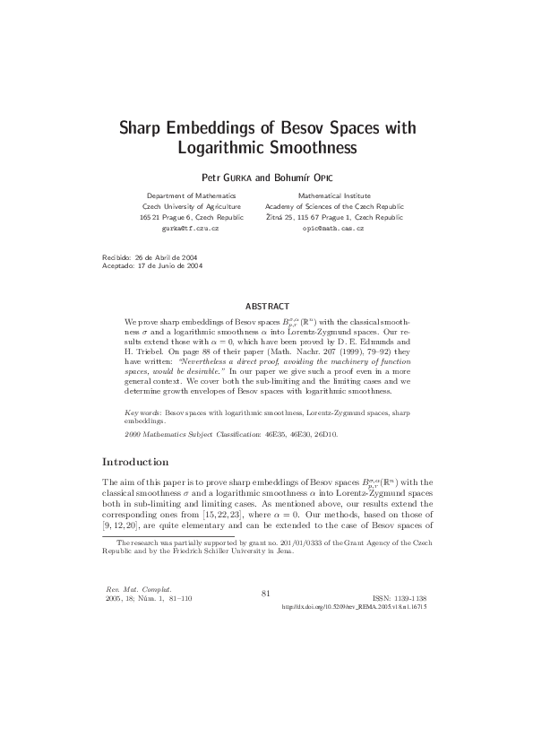 (PDF) Sharp Embeddings of Besov Spaces with Logarithmic Smoothness