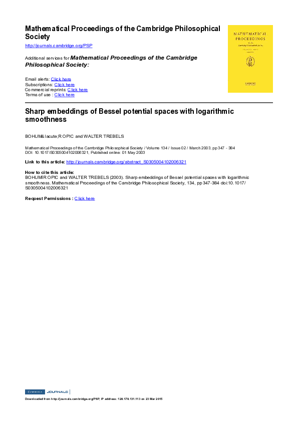 Pdf Sharp Embeddings Of Bessel Potential Spaces With Logarithmic