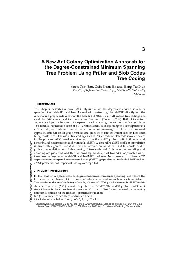 Pdf A New Ant Colony Optimization Approach For The Degree Constrained Minimum Spanning Tree 