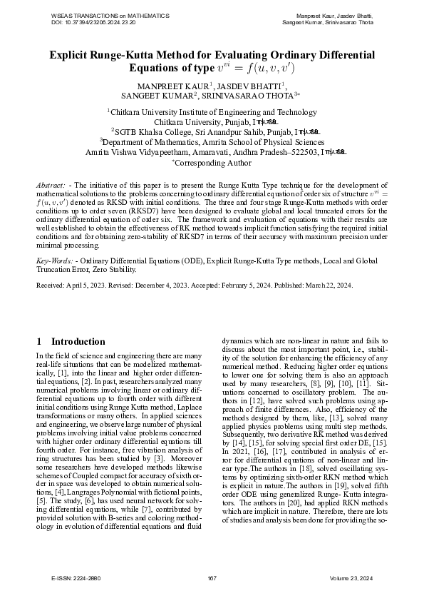 Pdf Explicit Runge Kutta Method For Evaluating Ordinary Differential 7528