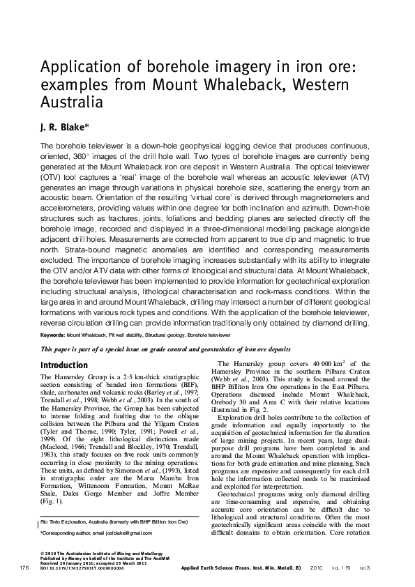 (PDF) Application of borehole imagery in iron ore: examples from Mount ...
