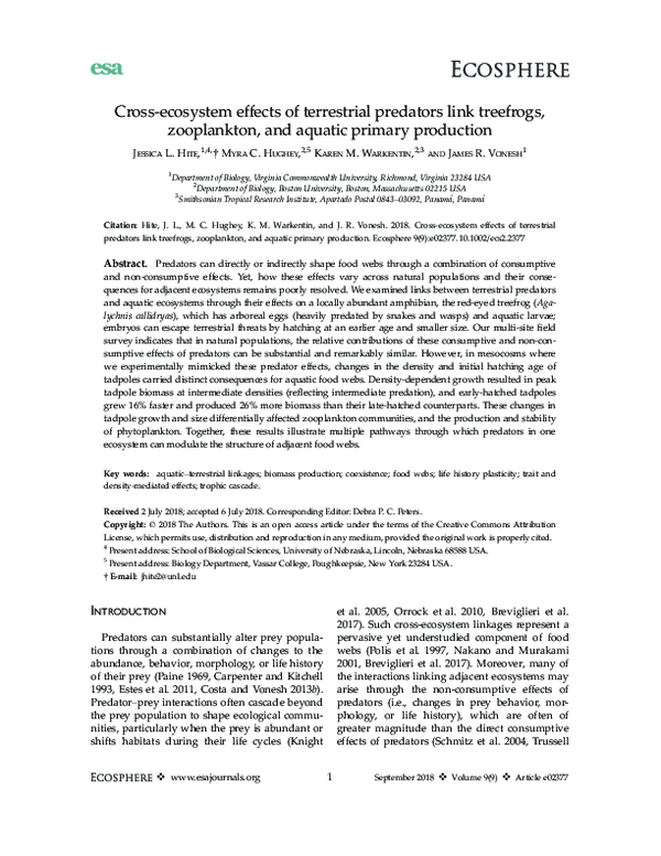 (PDF) Cross‐ecosystem effects of terrestrial predators link treefrogs ...