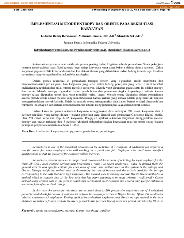 (PDF) Implementasi Metode Entropy dan Oreste pada Rekruitasi Karyawan