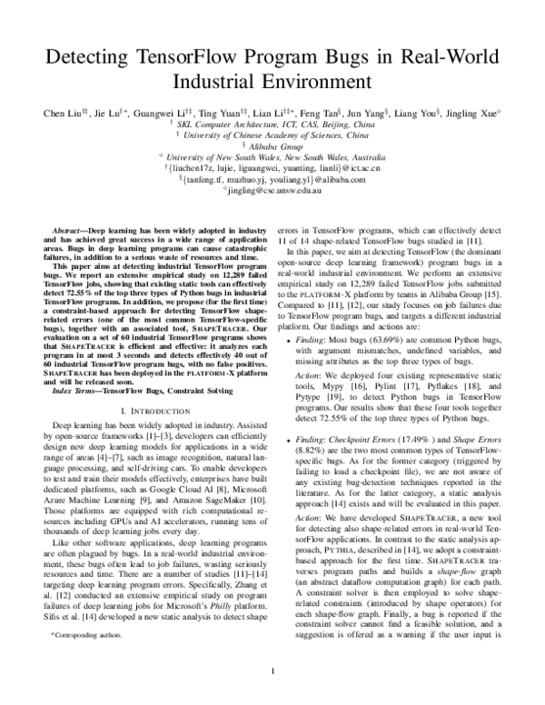 (PDF) Detecting TensorFlow Program Bugs in Real-World Industrial Environment