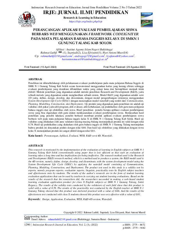 (PDF) Perancangan Aplikasi Evaluasi Pembelajaran Siswa Berbasis Web ...