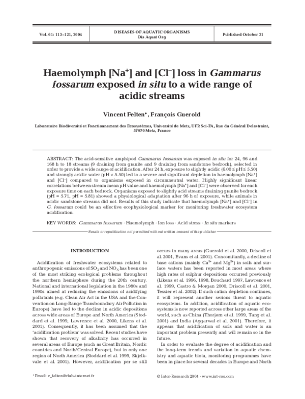 (PDF) Haemolymph [Na+] and [Cl-] loss in Gammarus fossarum exposed in ...