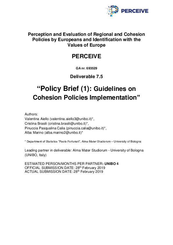 (PDF) PERCEIVE project - Deliverable D7.5 “Policy Brief (1): Guidelines ...
