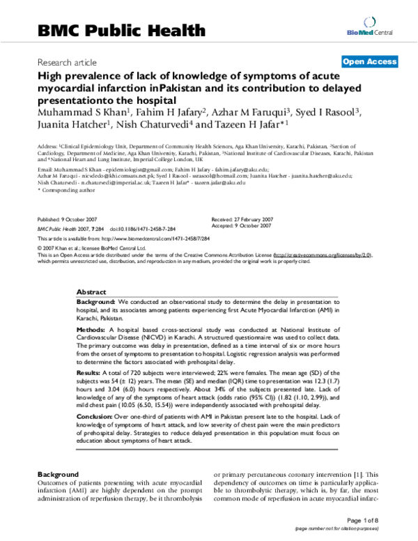 (PDF) High prevalence of lack of knowledge of symptoms of acute ...