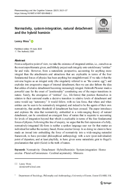 (PDF) Normativity, system-integration, natural detachment and the hybrid hominin