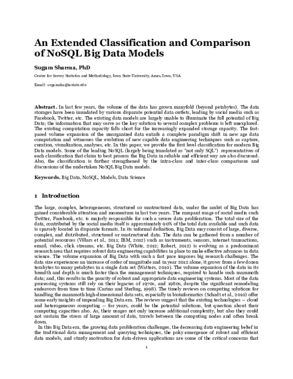 (PDF) Classification and comparison of NoSQL big data models