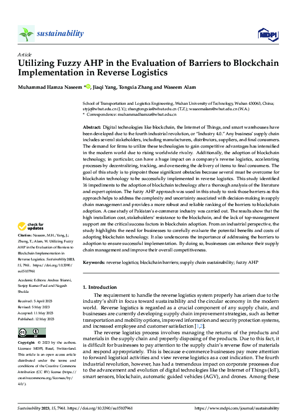 (PDF) Utilizing Fuzzy AHP in the Evaluation of Barriers to Blockchain Implementation in Reverse ...