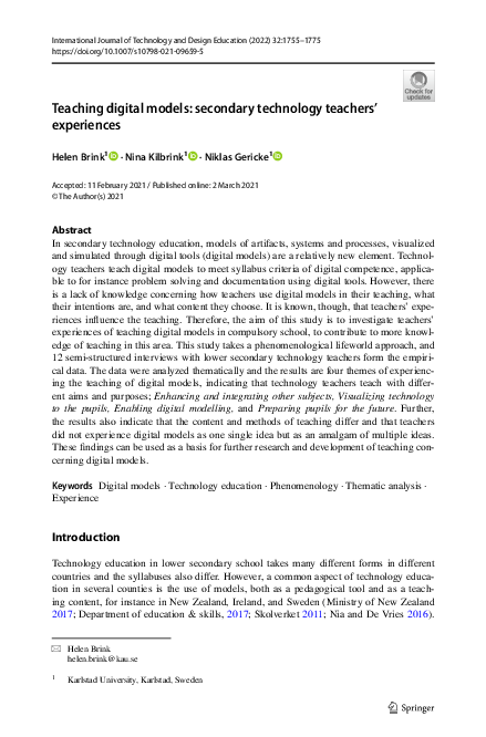 (PDF) Teaching digital models: secondary technology teachers’ experiences