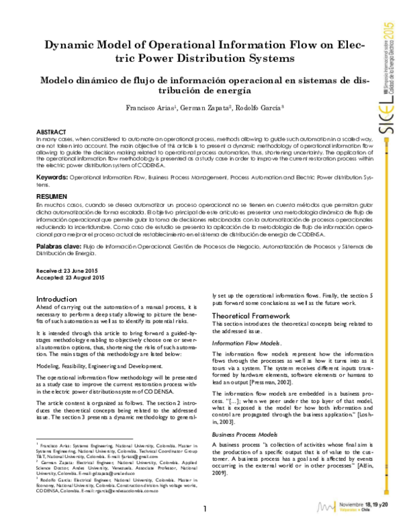 (PDF) Dynamic Model of Operational Information Flow on Electric Power Distribution Systems ...