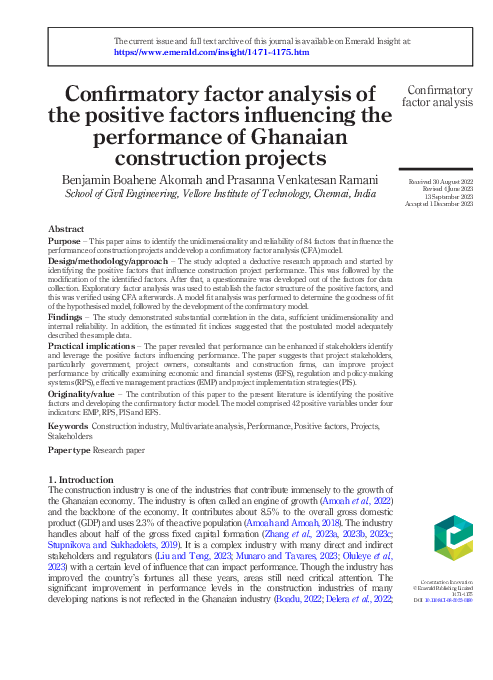 (PDF) Confirmatory factor analysis of the positive factors influencing the performance of ...