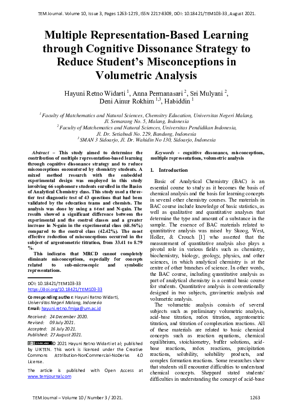 (PDF) Multiple Representation-Based Learning through Cognitive Dissonance Strategy to Reduce ...