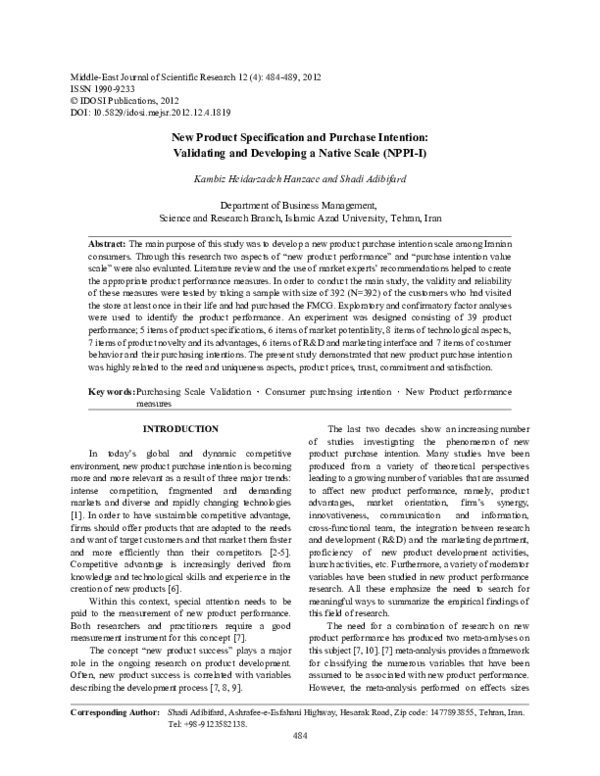 (PDF) New Product Specification and Purchase Intention: Validating and ...