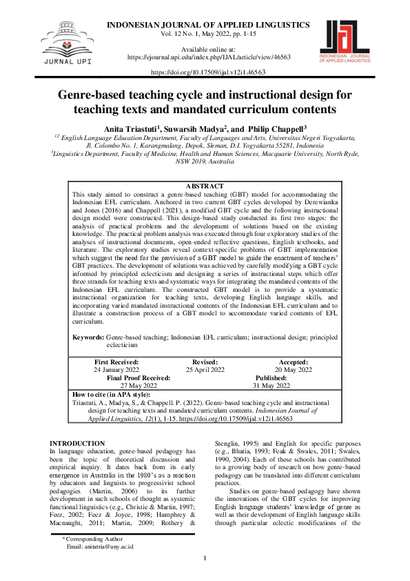 (PDF) Genre-based teaching cycle and instructional design for teaching texts and mandated ...