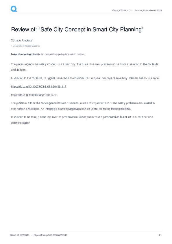 (PDF) Review of: "Safe City Concept in Smart City Planning