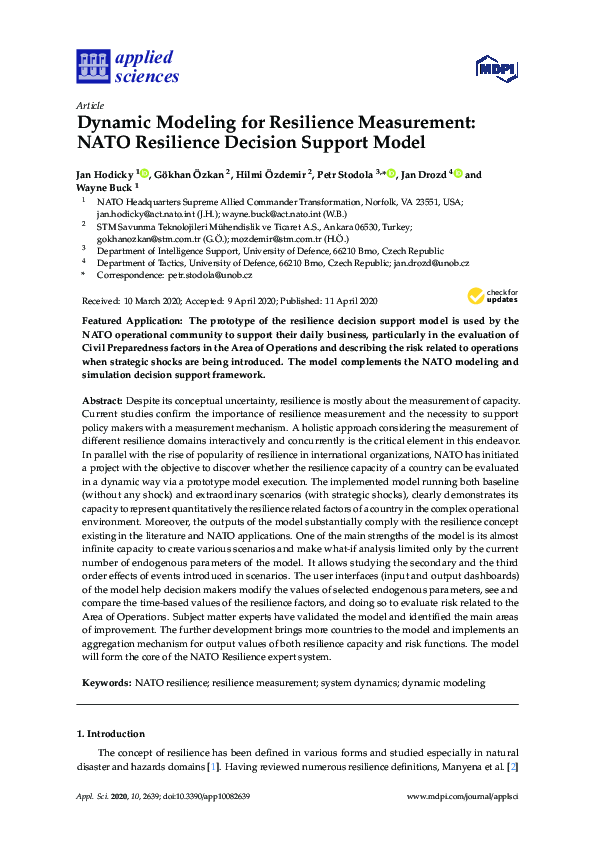(PDF) Dynamic Modeling for Resilience Measurement: NATO Resilience Decision Support Model