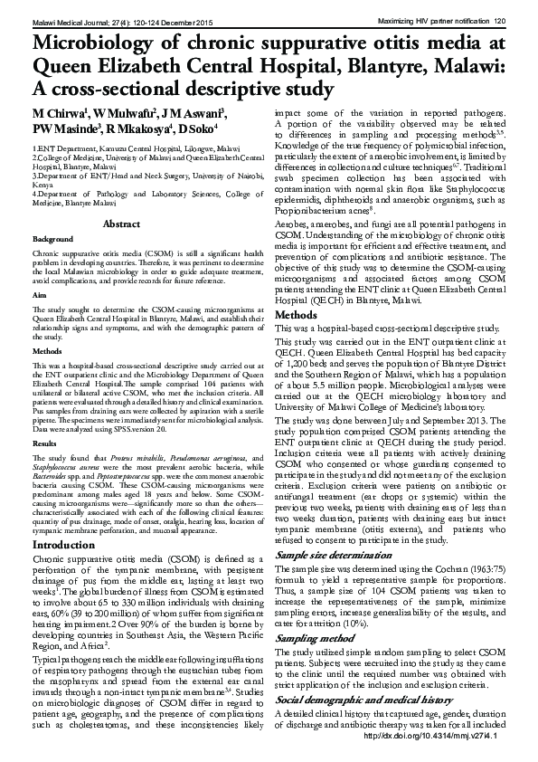 (PDF) Microbiology of chronic suppurative otitis media at Queen ...