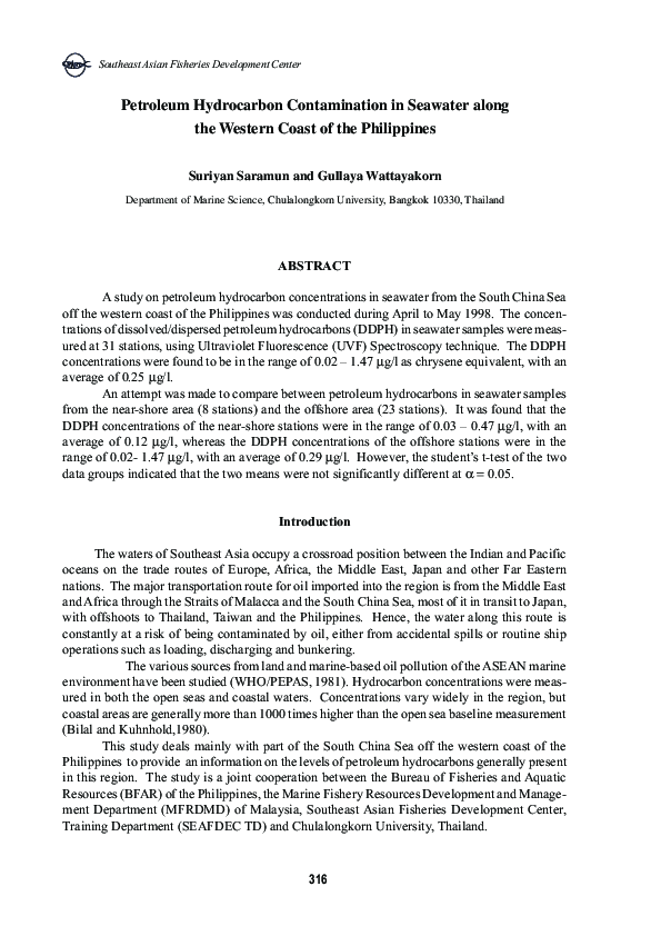 (PDF) Petroleum hydrocarbon contamination in seawater along in the ...