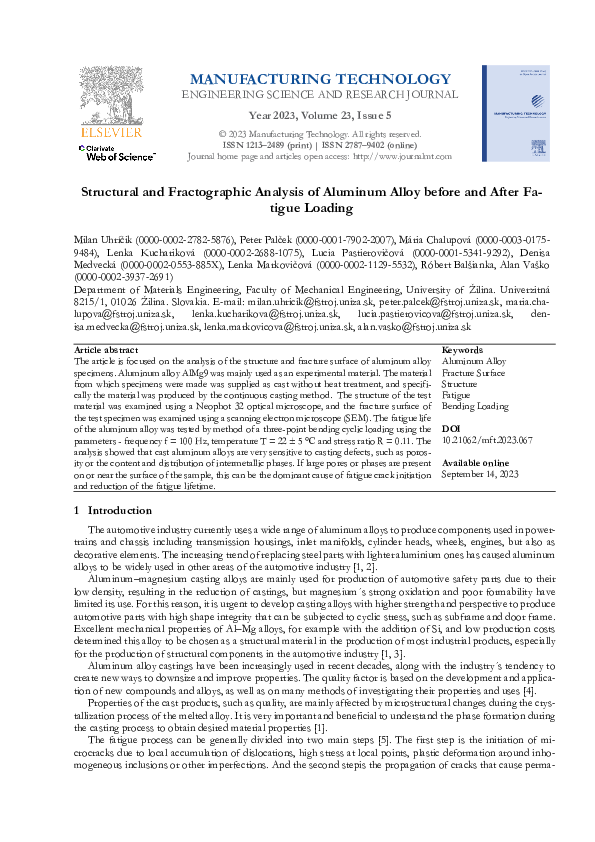 (PDF) Structural and Fractographic Analysis of Aluminum Alloy before and After Fatigue Loading